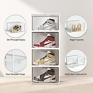 SEE SPRING 6 Pack Shoe Storage Box, Clear Plastic Stackable Shoe Organizer for Closet, X-Large Shoe Containers Bins Holders for Display Sneaker Fit up to Size 14 (Black)