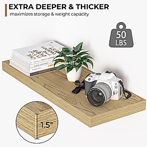 Fun Memories Floating Shelves - 24 Inch Rustic Wooden Wall Shelves - Extra Deeper & Thicker Wall Mounted Storage Shelf for Living Room, Kitchen, Farmhouse - 24" x 9" x 1.6" 2Pack, Oak