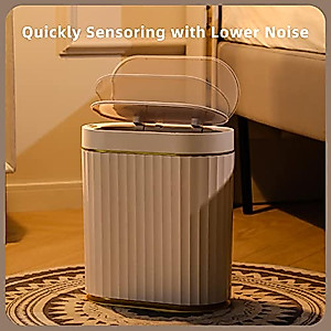 MOPUP White Gold Trash Can for Bathroom, Garbage Can with Motion Sensor Lid, Small Automaic Open Lid Trash Bin, Mini Electric Wastebasket Touchless, Nice Gift, Suit for Bedroom,Office(no Batteries)