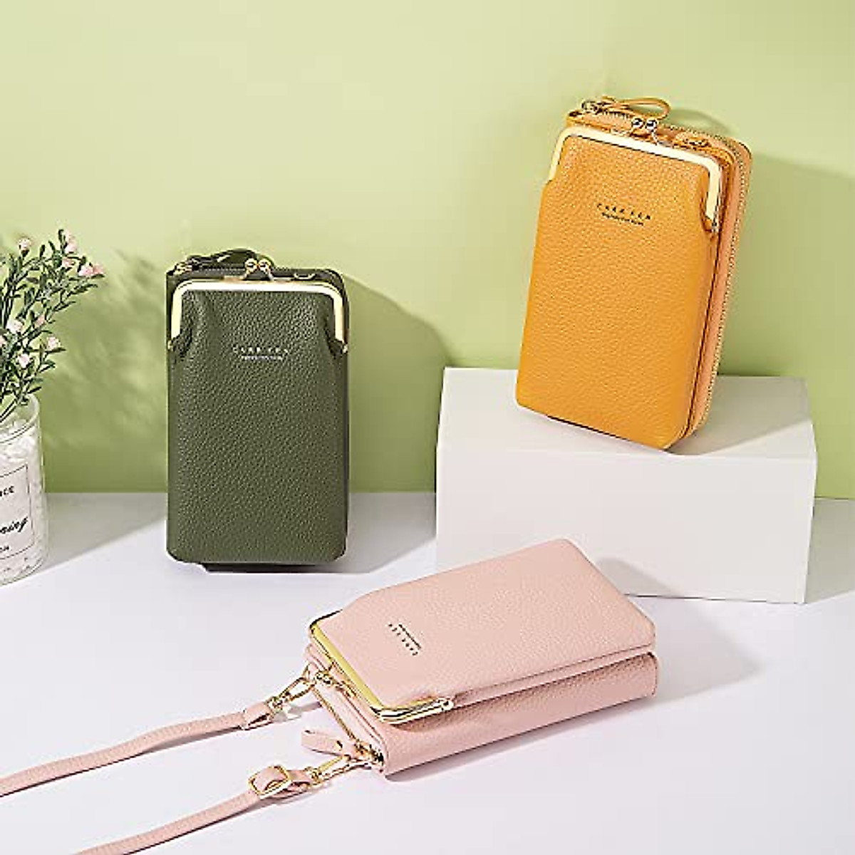 SUSIE ISLAND PU Leather Clasp Closure RFID Blocking Small Crossbody Cell Phone Bag Wallet with Credit Card Slots for Women (Blue)