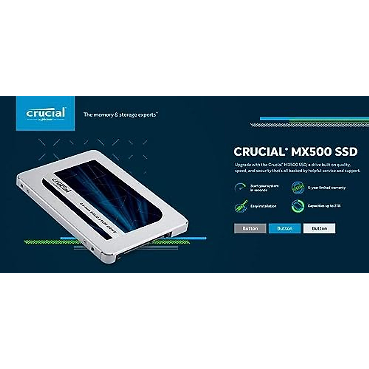 Crucial MX500 1TB 3D NAND SATA 2.5 Inch Internal SSD, up to 560MB/s - CT1000MX500SSD1