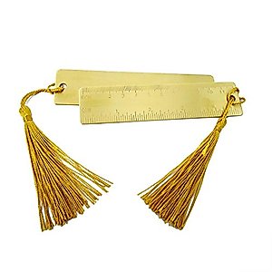 Honbay 2PCS Gold Brass Straight Rulers Metal Copper Bookmarks with Tassels for Home School Library or Travel (5 Inch)