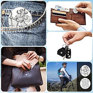 3 Pieces Saint Christopher Sign Pocket Coin Token Keepsake Travel Traveler Protection Protect Catholic Charm Silver Religious Coins with 3 Pieces Black PU Leather Key Chains for Family Friends Prayer