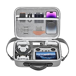 Tomat Mini 4 Pro Carrying Case, Portable Travel PU Leather Storage Shoulder Bag for DJI Mini 4 Pro Fly More Combo RC2 / RC-N2 Accessories Compatible with 3 Batteries