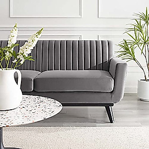 Modway Engage Channel Tufted Performance Velvet Loveseat in Gray