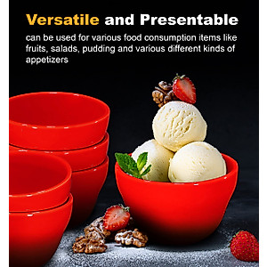 Bruntmor 8 oz Porcelain Bowls Set of 6 - for Ice Cream, Dessert, Soup, Small Side Dishes, Salad, Cereal, Rice - Microwave, Dishwasher and Oven Safe - Red Color
