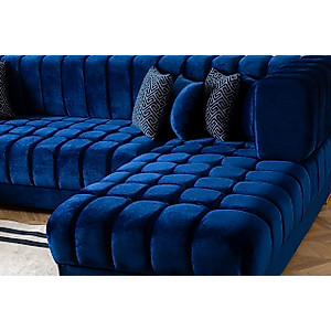 STAFFORA Sectional Sofa, Double Chaise Oversized U Shaped Couch, Ariana 7 Seater Velvet Sofa for Living Room (Blue)