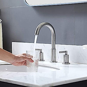KINGO HOME Widespread 3 Hole Bathroom Faucet Brushed Nickel, Modern 8 inch 2 Handle Bathroom Sink Faucet for Vanity Faucets with Pop Up Drain and Supply Lines