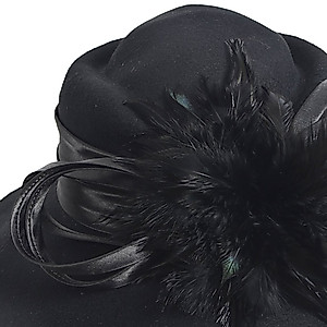 FORBUSITE Women Wool Felt Dress Party Hats for Fall, Winter Church Hats 1920s 1950s 60s (Wide Brim with Feather-Black)