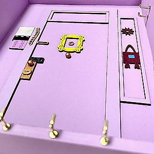 Friends Key Holder,Friends TV Show Merchandise,Friends TV Show Gifts,Friends Fan Art Key Holder,Purple Handmade Wooden Key Hooks Key Hangers for Wall Decorative,Entryway,Bathroom,Living Room Office