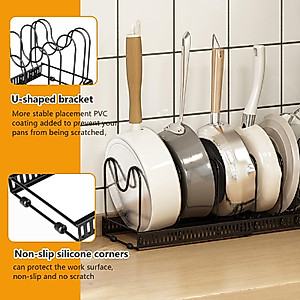 Pots and Pans Organizer, Expandable Pot and Pan Organizer for Cabinet, Pan Organizer Rack for Cabinet with 10 Adjustable Dividers, Pot Lid Organizer, Black Pot Organizer Rack for Under Cabinet