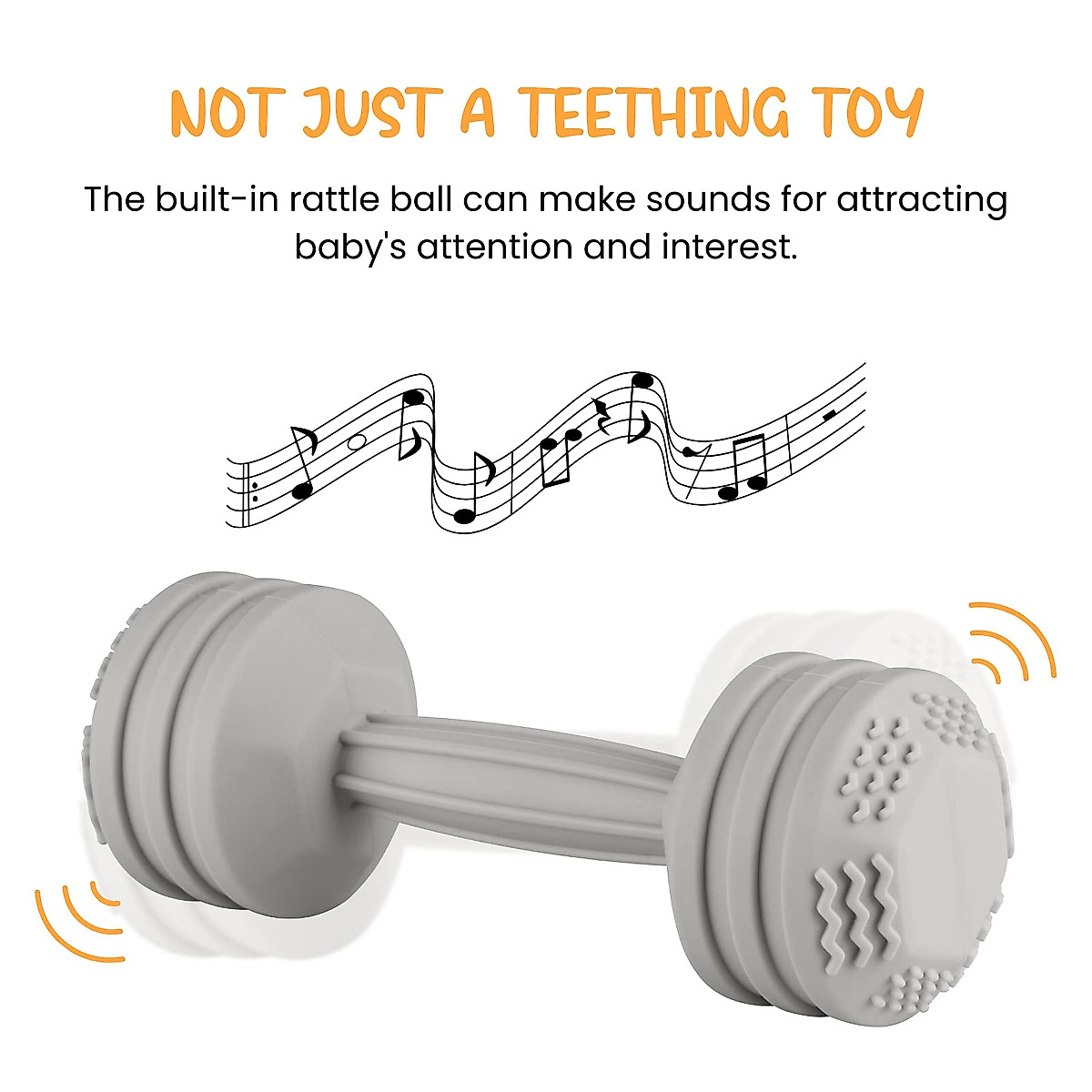 Baby Dumbbell Toy - Silicone Dumbbell Teether Toys Weight Rattle Sensory Toy for Babies - Great Gift for Baby and Toddler Girls or Boys (Gray)