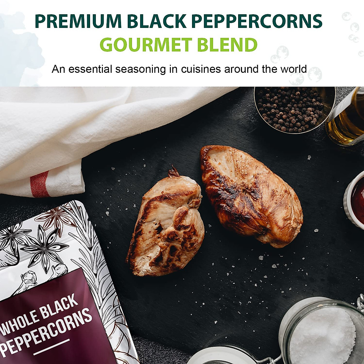 Soeos Whole Black Peppercorns 16oz + Himalayan Pink Salt 2lb, Salt and Pepper for Grinders, Black Peppercorn Refil, Pink Himalayan Sea Salt, 2 Piece Set