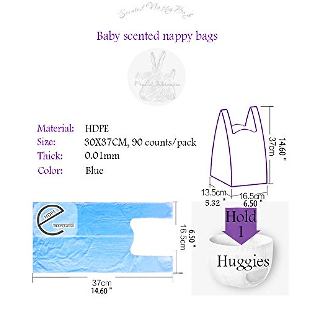 Dergik Diaper Disposal Bags for Baby,On The Go,Fresh Light Baby Powder Faint Scented,Easy Tie Handles, Diaper Bags Disposable for Diaper Sacks Poop Pet Trash Bags Or Dirty Costumes, 270 Bags, Blue