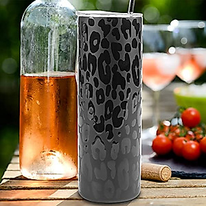artlion 20 oz Leopard Tumbler Black Skinny Insulated Coffee Cup with Lid and Straw for Cold Hot Drinks