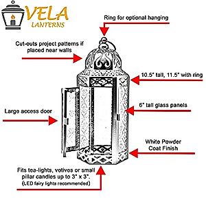 Vela Lanterns White Moroccan Lamp Lantern Decorative Candle Holder for Indoor Outdoor Weddings, Home Decor, Patio, Weddings, Yellow Glass, Medium