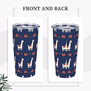 20oz Tumbler Cute Alpaca Llama Pattern Double Wall Vacuum Insulated Coffee Mug with Lid and Metal Straw Brush Reusable Stainless Steel Water Bottle Travel Cup Gifts for Car Ice Drinks Hot Beverage