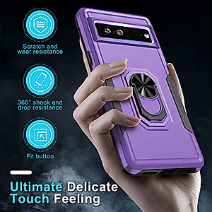 Google Pixel 7 Case with Screen Protector + Camera Lens Protector,Heavy Duty Shockproof Full Body Protective Phone Cover,Built in Rotatable Magnetic Ring Holder Kickstand,2022 Lavender