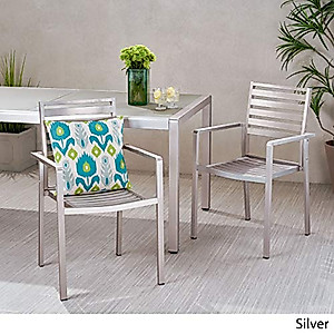 Daisy Outdoor Modern Aluminum Dining Chair (Set of 2), Silver
