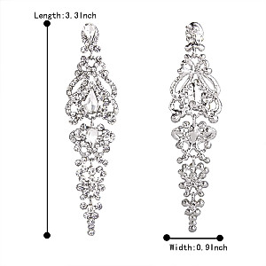 BriLove Wedding Bridal Dangle Earrings for Women Crystal Cluster Teardrop Earrings Clear Silver-Tone