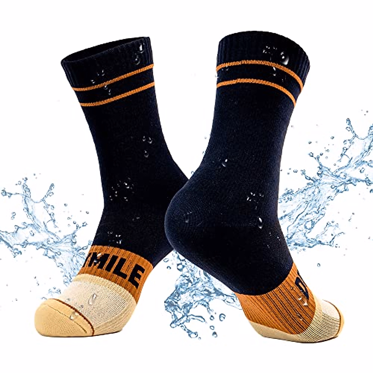 DRYMILE Mountain Waterproof Wool Socks, Winter Waterproof Socks for Wading, Camping, Hiking, Fishing, Skiing - Crew (Large Black/Hazel)