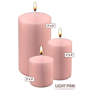 Hyoola Light Pink Pillar Candles 2x3 Inch - 4 Pack Unscented Pillar Candles Bulk - European Made