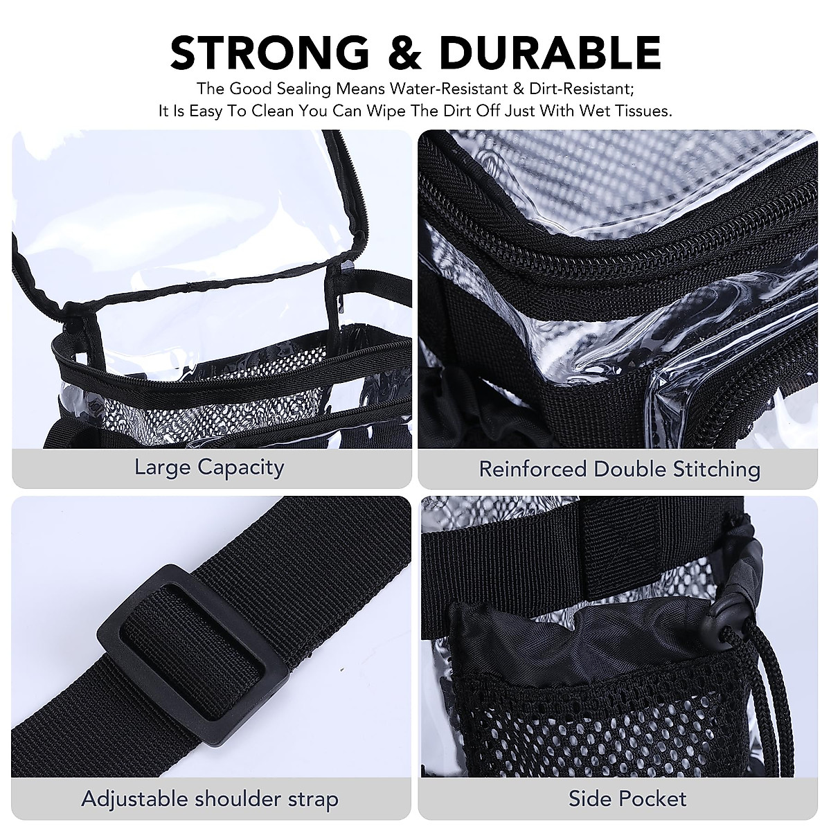 BORMELUN Stadium Approved Clear Lunch Bag - Heavy Duty, Large Transparent Clear Lunch Box for Men & Women, Ideal for Work and Correctional Officers(black)