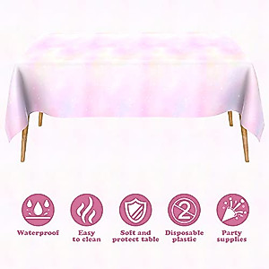 Pastel Rainbow Tablecloths 2 PCS Disposable Rainbow Tablecloth Waterproof Plastic Table Cloths for Rectangle Tables, Birthday Decoration Party Supplies for Birthday Wedding Pink Theme Party 108" x 54"