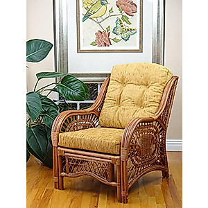 SK New Interiors Malibu Lounge Living Accent Armchair Natural Rattan Wicker Handmade Design with Light Brown Cushion, Colonial
