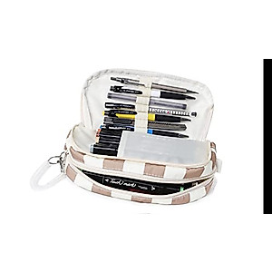 Moaneji Cute Large Capacity Pencil Pouch Aesthetic Checker Canvas Pencil Case Organizer Fashion Stationary Bag Big Pen Holder for Art Suppliers Small Makeup Bag(Brown)