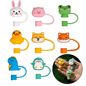8Pcs Animals Straw Tips Cover Reusable 6mm Straw Toppers Dust-Proof Straw Protector Cover Plugs for Tumblers Small Straws Portable for 6mm Small Size Straw Caps Decoration