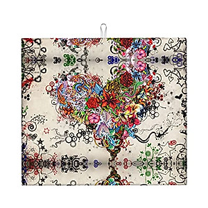 Love Heart Painting Printed Drying Mat For Kitchen Ultra Absorbent Microfiber Dishes Drainer Mats Non-Slip Silicone Quick Dry Pad - 18 X 16inch