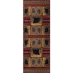 Sierra Bear Novelty Lodge Pattern Red Runner Rug, 2.7' x 7'
