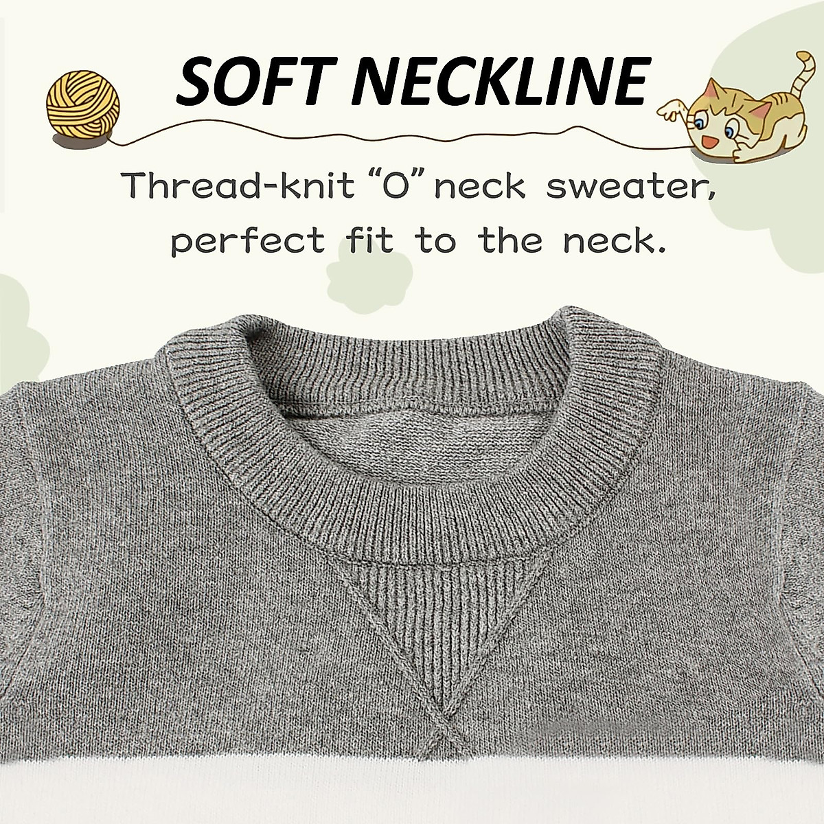 Peecabe Toddler Baby Cable Knit Sweater for Boys Long Sleeve Crewneck Striped Cotton Pullover Sweatshirt Fall Winter 1-5T (2T, Gray)