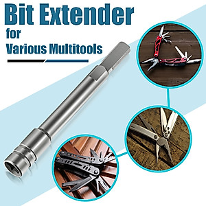 Dreyoo Multitool Bit Driver Extender Set, Bit Kits Multi-tool Accessories Bits Holder Adapter Set Compatible with Leatherman/Wave Plus/Surge/Signal Bits(Silver)