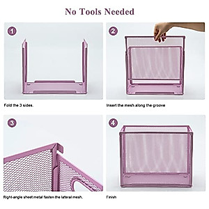 Oterri Hanging File Organizer, Portable Desktop File Organizer Mesh Detachable Foldable File Folder Organizer 12.2*5.5*9.44 inch for Letter Size Folders, File Holders for Office/Home(Pink, 2 Pack)