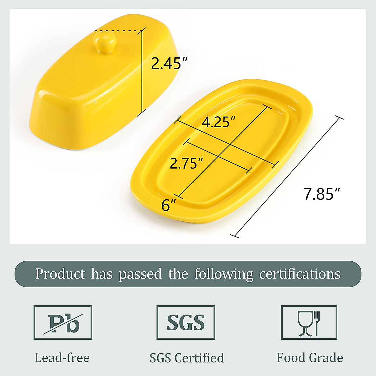 Yedio Porcelain Butter Dish with Lid White and Yellow