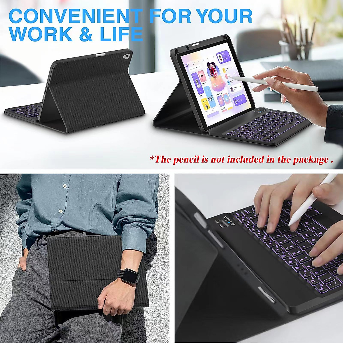 BLUTLOTUS for iPad 9th Generation Case with Keyboard 10.2 Inch - Backlit Wireless Detachable Folio Keyboard Cover with Pencil Holder for iPad 8th Gen/7th Gen/iPad Pro 10.5"/iPad Air 3rd Gen (Black)