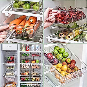 Fridge Organizer-Pull-out Refrigerator Organizer Bins, Freely Pullable Refrigerator Storage Box for Fruit, Yogurt, Snacks, Pasta, Egg- Food Safe, BPA Free, 12” x7.9”x3.7”