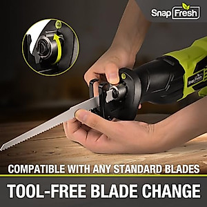 Reciprocating Saw - SnapFresh Cordless Reciprocating Saw for Woods Metal Plastic Cutting, 0-3000 SPM Powerful Motor Reciprocating Saw, Lightweight Cordless Design, Battery-powered