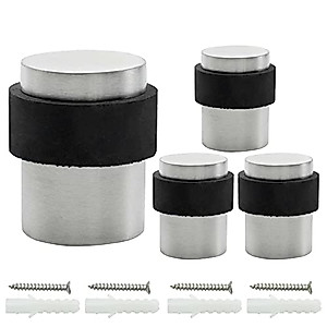 SANATO Nickel Cylindrical Floor Mounted Stainless Steel 304 Door Stop Door Stopper with Black Rubber, 4 Pack