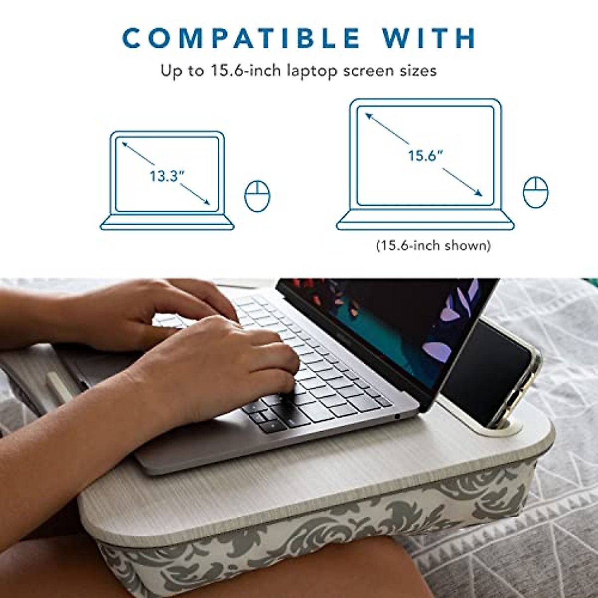 LapGear Designer Lap Desk with Phone Holder and Device Ledge - Aqua Trellis - Fits up to 15.6 inch Laptops - Style No. 45422