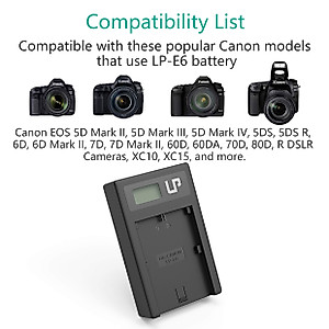 LP-E6 LP E6N Battery Charger, LP Charger Compatible with Canon EOS 90D, 80D, 70D, 60D, 60DA, 7D Mark II, 7D, 6D Mark II, 6D, 5D Mark IV, 5D Mark III, 5D Mark II, 5DS, 5DS R, R5, R6 DSLR Cameras & More