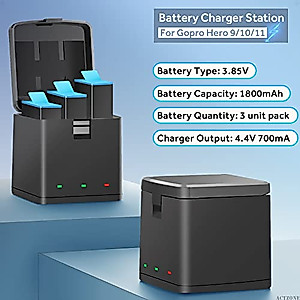 3Pack Hero 11 Batteries for GoPro Hero 11, GoPro Hero 10, GoPro Hero 9 Camera, 3-in-1 Battery Charger for GoPro 11 GoPro 10 GoPro 9 Black Camera ADDBD-001