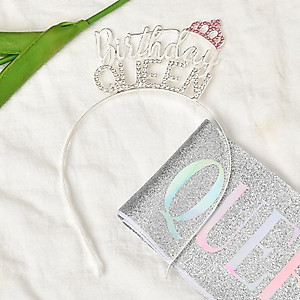 Birthday Queen Sash and Crown Tiara for Women Silver Glitter Happy Birthday Headband Hats Birthday Party Hats Decorations Supplies Photoshooting Props Birthday Gifts for Mom Grandma Women Friends