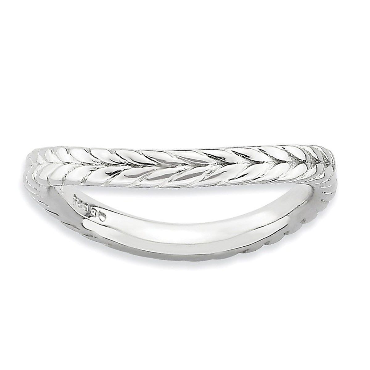 2.25mm Stackable Sterling Silver Curved Wheat Pattern Band, Size 8