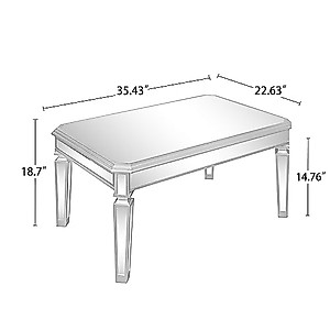 HomVent Mirrored Coffee Table Silver Living Room Table with Adjustable Legs Glass Central Table Cocktail Table for Living Room
