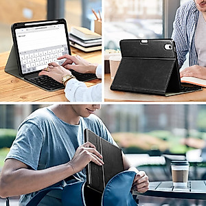 Bokeer Keyboard Case for iPad 10th Generation 2022, Leather Folio Smart Cover with Pencil Holder, Magnetically Detachable Wireless Bluetooth Keyboard [Micro USB Charging, Multi-Angle]-Black
