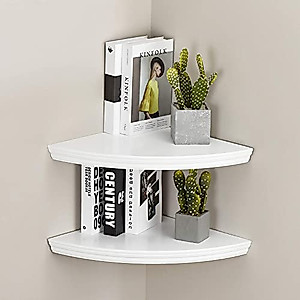 WELLAND Modern Wall Monted Corner Shelves, Corner Display Floating Shelf for Bedroom Office Home Décor Accents Set of 2 (White)
