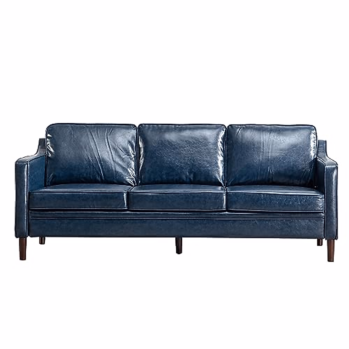 NATUREFOLLOW Sofas for Living Room, Mid Century Modern Couch with 3 Deep Seater, Size 79"x32"x33", Faux Leather, Comfy Couch for Living Room, Small Spaces, Apartment (Navy)